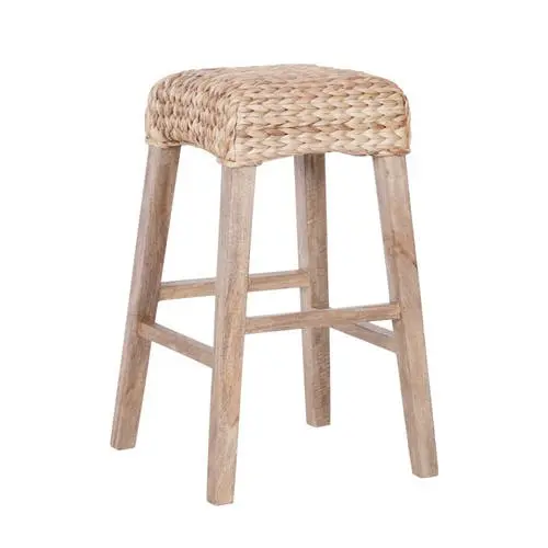 JONATHAN Y Maui Hyacinth/wood Backless Stool - Natural (29.5" Bar Stool)